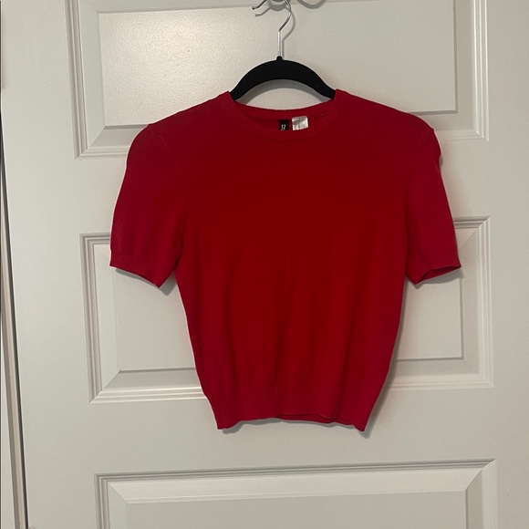 H&M | Tops | Hm Red Short Sleeve Blouse | Poshmark
